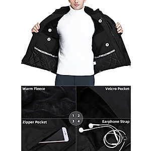 CAMEL CROWN Men's Winter Ski Jackets Warmth Coat Waterproof Detachable Hood Windproof Fleece Lined for Mountain Snow