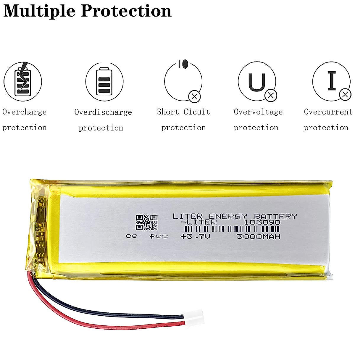 Liter energybattery 3.7V Lipo Battery 3000mAh Rechargeable Lithium ion Polymer Battery 103090 Lithium Polymer ion Battery with JST Connector