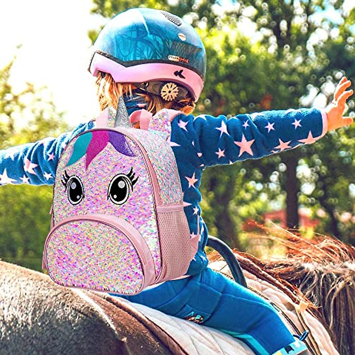gxtvo 3PCS Unicorn Backpack for Girls, Toddler Sequin Preschool Bookbag, 12.5" Cute Cartoon Animal Schoolbag