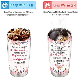 CGMIBAS Retirement Gifts Tumbler Cup 20Oz, Happy Retired Coffee Travel Mug, Retirement Drinking Cup, Retirement Mug Gifts for Women Friends Nurse Teacher
