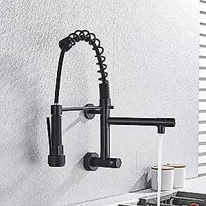 Kitchen Sink Faucet for Bar Farmhouse Commercial, Black/Chrome Brass Kitchen Faucet, Vessel Sink Mixer Tap, Spring Dual Swivel Spouts Sink Mixer, Bathroom Faucets, Wall Mounted Tap (Color : Black)