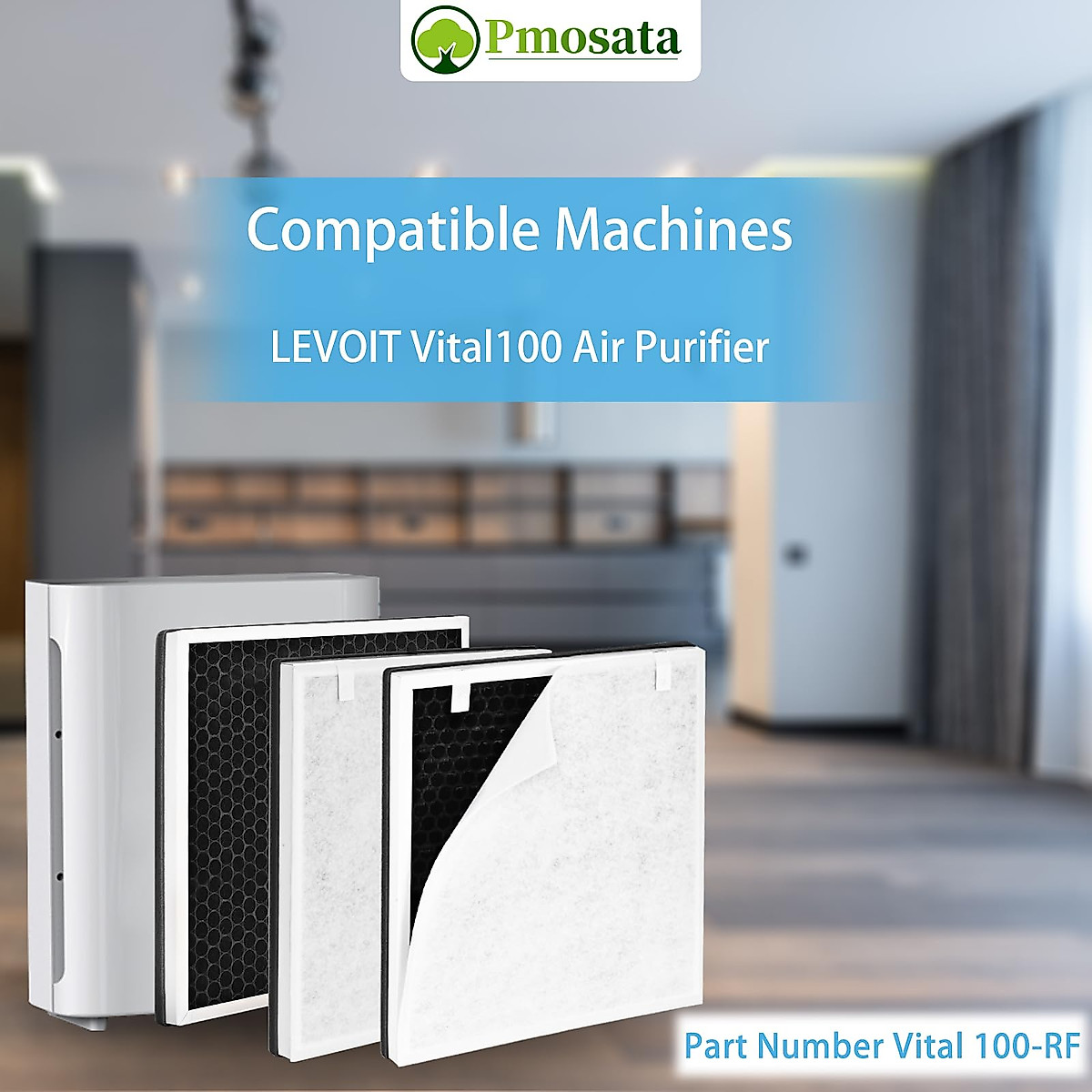 Pmosata 3 pack Vital 100 Replacement Filters for LEVOIT Vital 100 Air Puri-fier with 3-in-1 filtration including washable pre-filter + Activated Carbon filter + H13 True HEPA filter for # Vital-100-RF