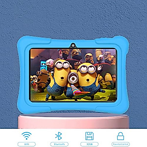 Kids Tablets, 7 inch Tablet for Kids, 32GB ROM, IPS HD Display, Android 11 Quad Core Processor, iWawa Pre Installed with Kid-Proof Case, Bluetooth, Dual Camera (Blue)