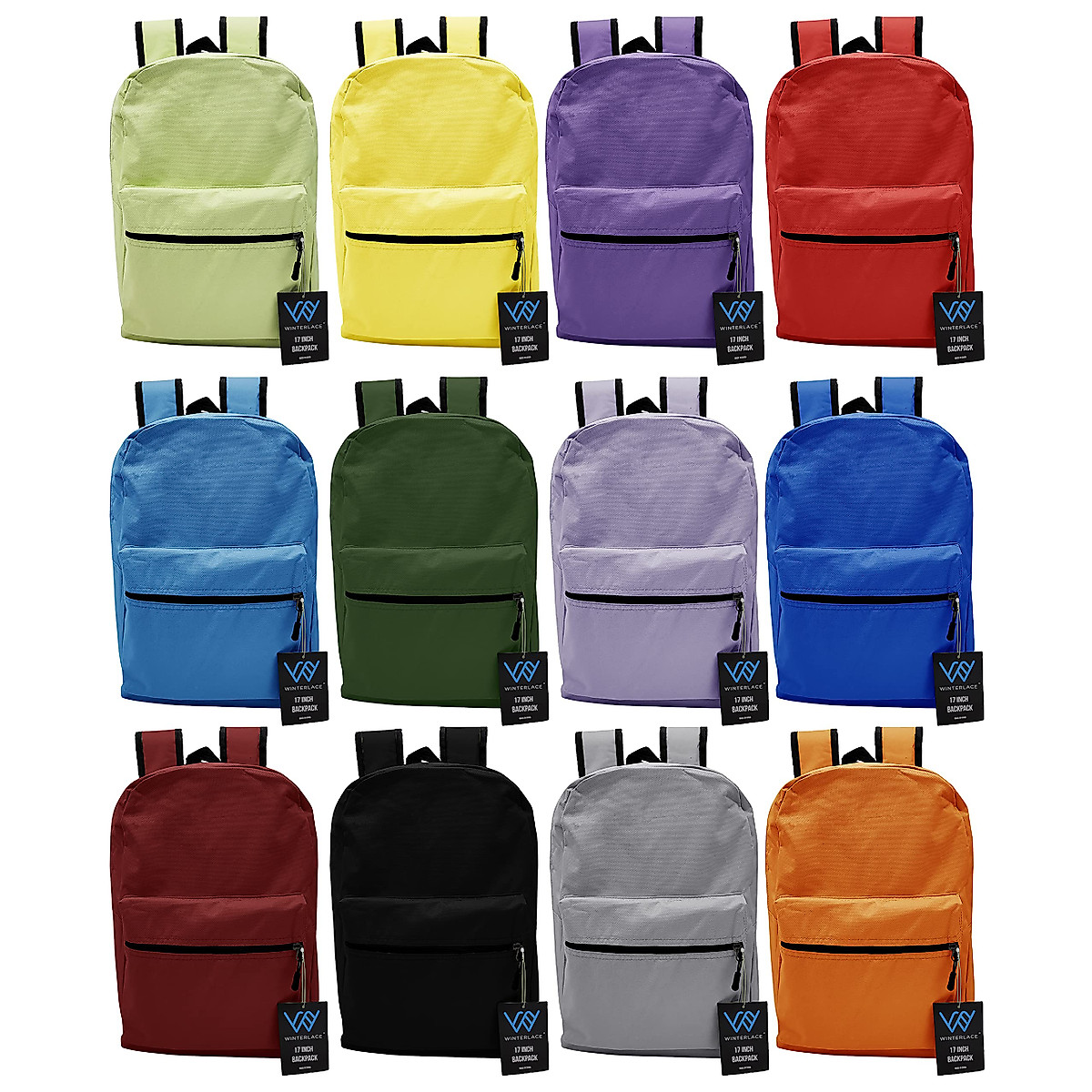 12 Pack Backpack , Bulk 17 inch Lightweight Student Outdoor Travel School Book Bag (Assorted)