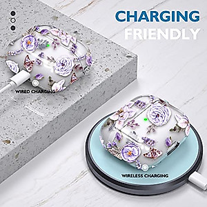 Maxjoy Compatible AirPods 3rd Generation Case, Flower Clear Cute Case for Women Girls Soft Protective Air Pod 3 Gen Cover with Keychain Compatible with Apple Airpods 3rd Charging Case 2021, Purple