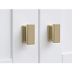 NewAge Products Home Cabinet Brushed Brass Contemporary Square Knob, Cabinet Pull Handles, 80242