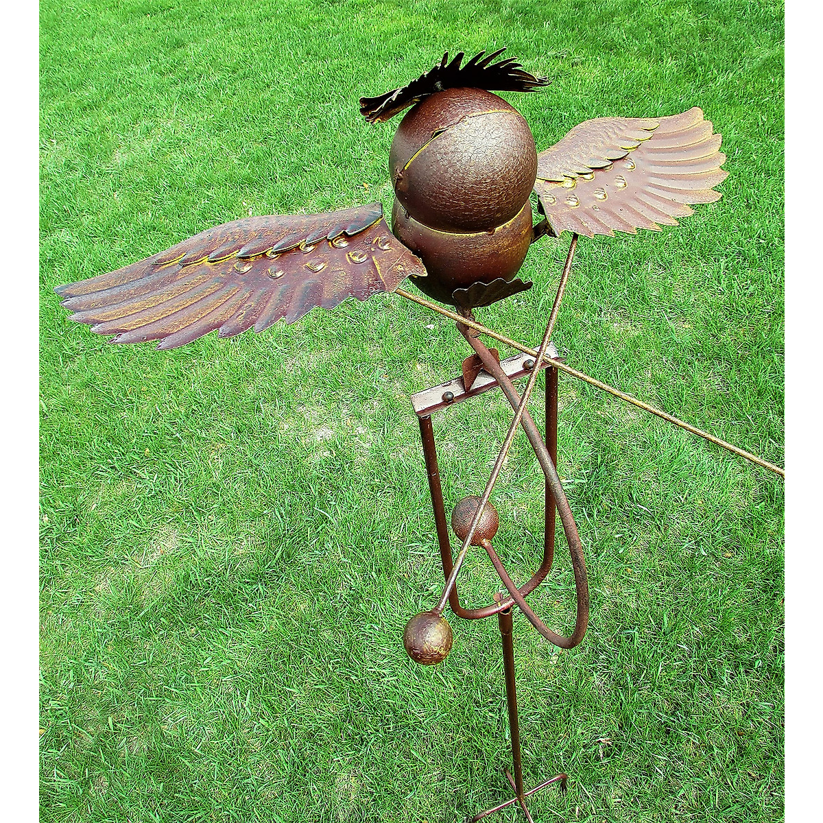 Big Sky Antiques Wing Flapping Kinetic Metal Brown Owl Yard Stake Rocking Wind Spinner Whirly-Gig Garden Art,Multicolor,21.5x 12.5x 55inch