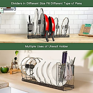 BesChase Pots and Pans Organizer, Pot Lid Organizer Holder Pan Organizer Rack with 8 Adjustable Dividers 1 Utensil Holder for Cabinet Countertop Cupboard Kitchen, Upgraded in 2022