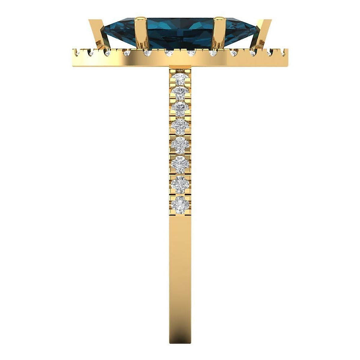 Clara Pucci 2.32ct Marquise Cut Solitaire Halo Natural Royal Blue Topaz Designer Wedding Bridal art deco Anniversary Ring 14k Yellow Gold