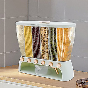 BuYouZaiLaa 6-Grid Multigrain Tank Rice Storage Dispenser Grain Dispenser with Measuring Cup Dry Food Dispenser for Home Kitchen