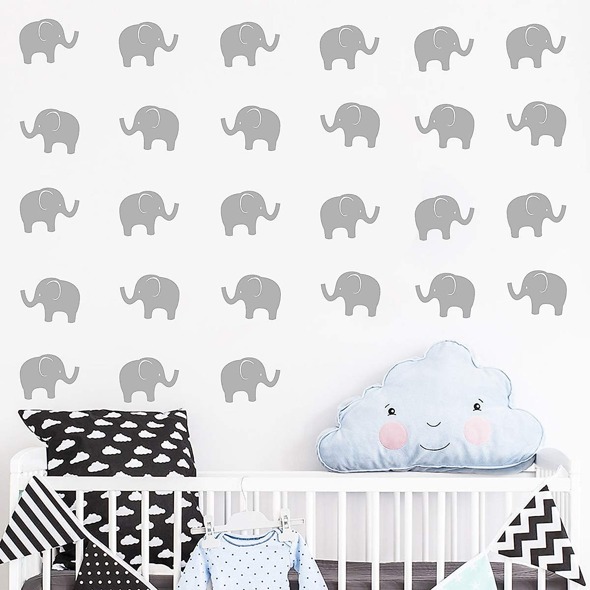 JUEKUI Set of 48pcs Baby Elephant Wall Decals Woodland Elephant Wall Decor Stickers for Kids Bedroom Nursery Decor Removable Vinyl WS15 (Gray)