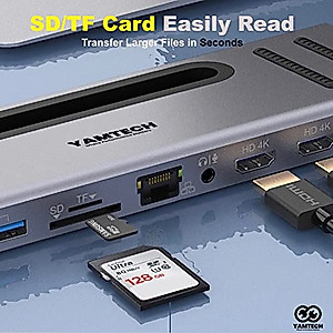 USB C Docking Station, YAMTECH 12-in-1 USB C to Dual 4K HDMI Adapter, USB C HUB Dual Monitor for Windows 4KHDMI*2,100WPD SD/TF,USB3.0,USB C, Ethernet,Laptop Docking Station for Dell/HP/Lenovo/Surface