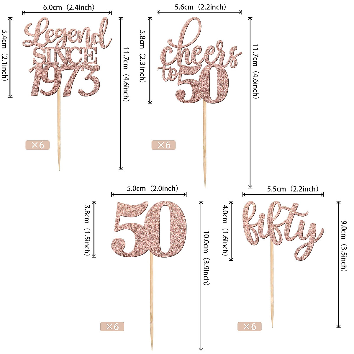 24 PCS Legend Since 1973 Cupcake Toppers Glitter Fifty Cheers to 50 Happy 50th Birthday Cupcake Picks for 50th Birthday Wedding Anniversary Party Cake Decorations Supplies Rose Gold