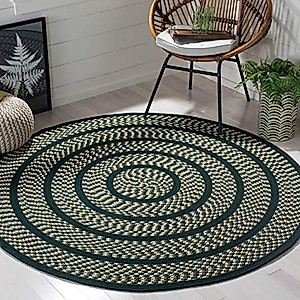 SAFAVIEH Braided Collection 4' Round Ivory / Dark Green BRD401B Handmade Country Cottage Reversible Area Rug