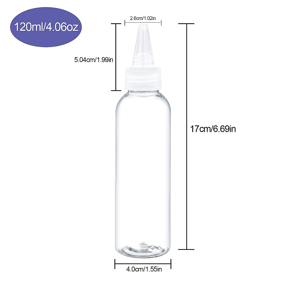 Trendbox 4oz Clear Plastic Bottles Applicator with Twist Top Cap BPA-Free for Hair Oils and Liquids 24 Pack with 24pcs Labels
