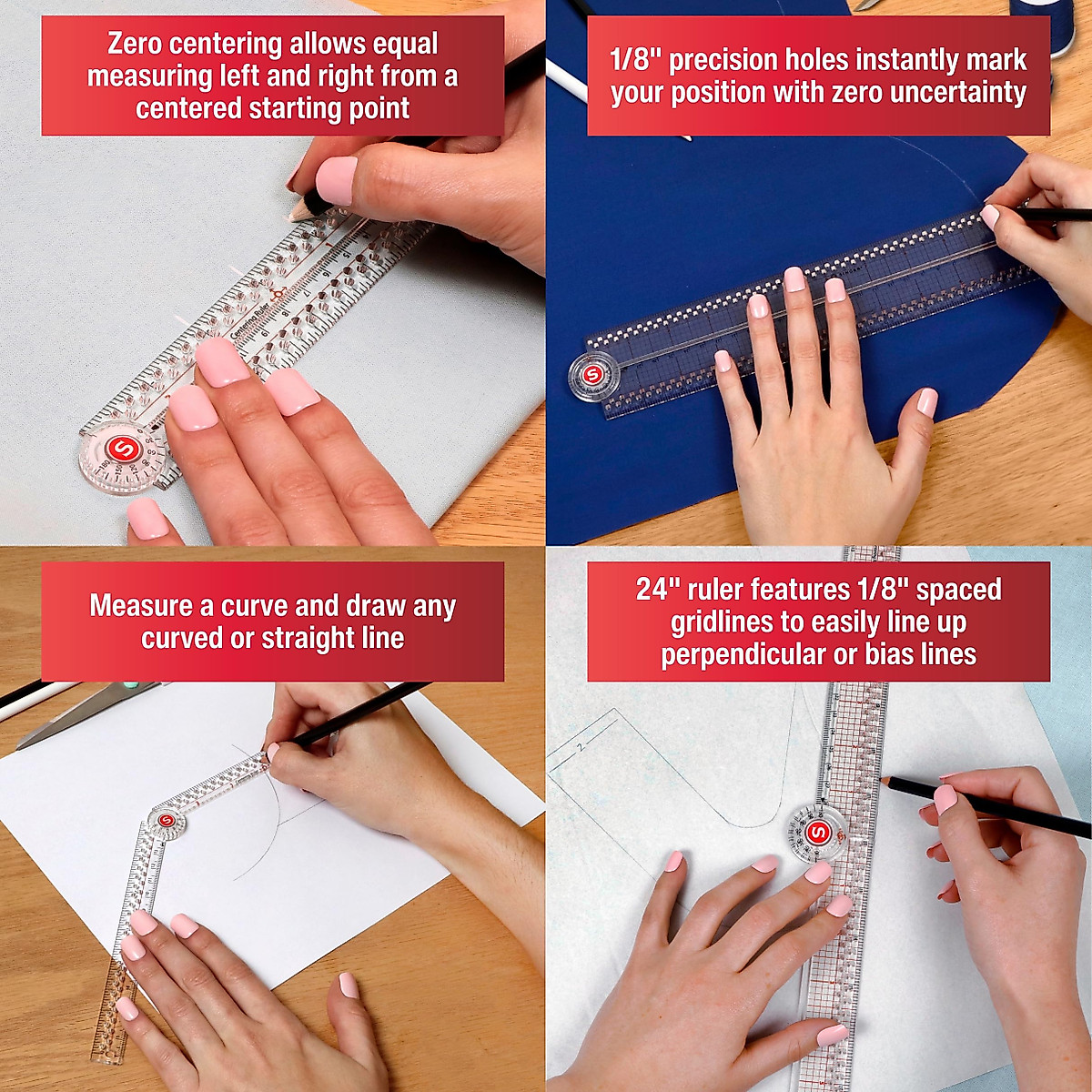 SINGER Quilting Tool Kit with 24-Count Fabric Clips, 24-Inch Folding Ruler, and 45mm Rotary Cutter - Quilting Supplies for Patternmaking, Sewing, Fabric Work