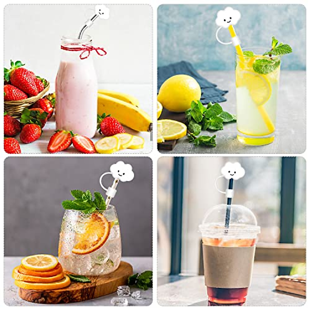 10 Pcs Cloud Shape Straw Covers, Straw Tips Cover Reusable Cloud Shape Straw Protector Straw Covers Cap Straw Protectors Cap Silicone Straw Cover for 6-8 mm Straws, White