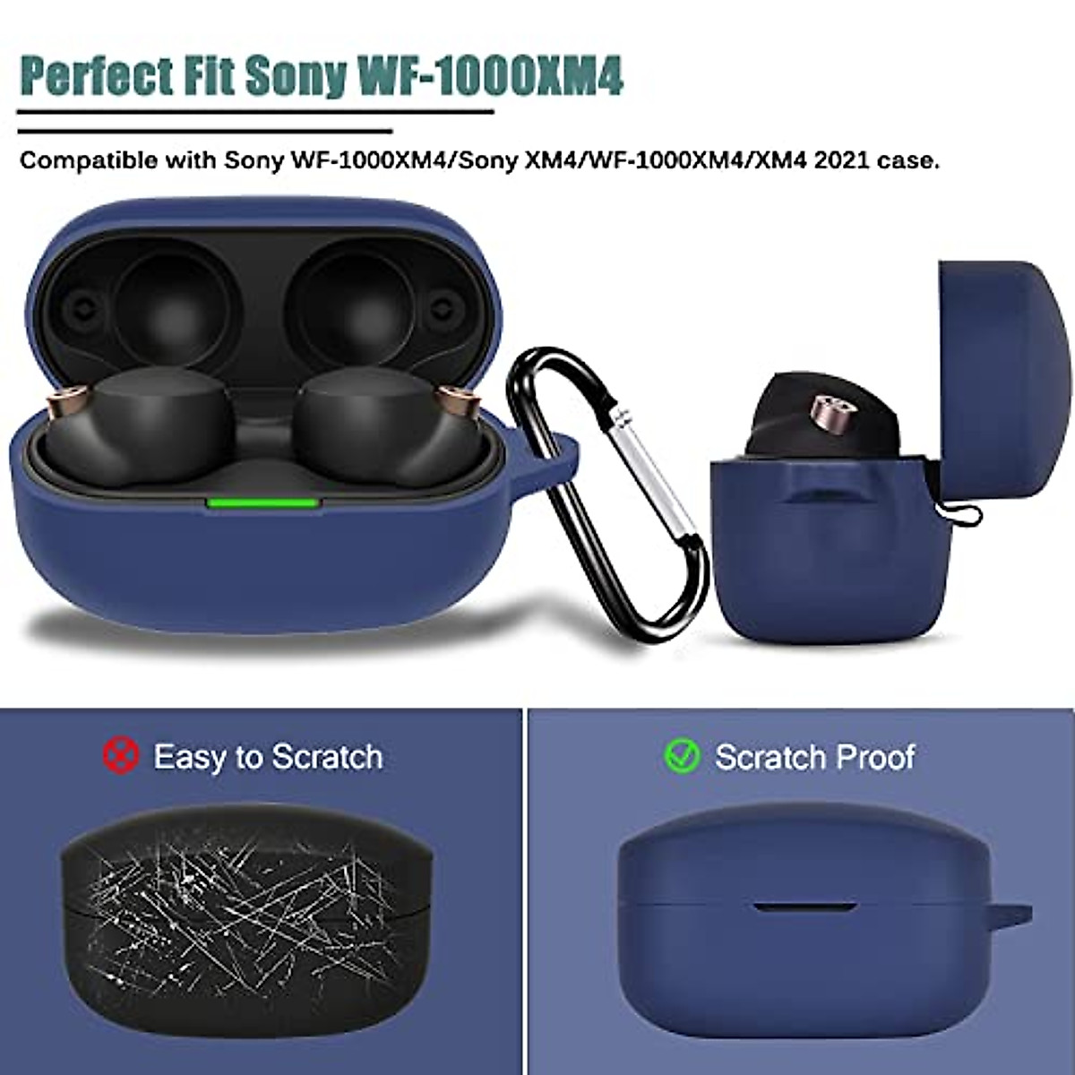 Miimall Compatible for Sony WF-1000XM4 Case, [Anti-Lost Keychain][Washable][Ultra-Thin] Soft Silicone Protective Case Cover for XM4 Earbuds Case 2021(Blue)