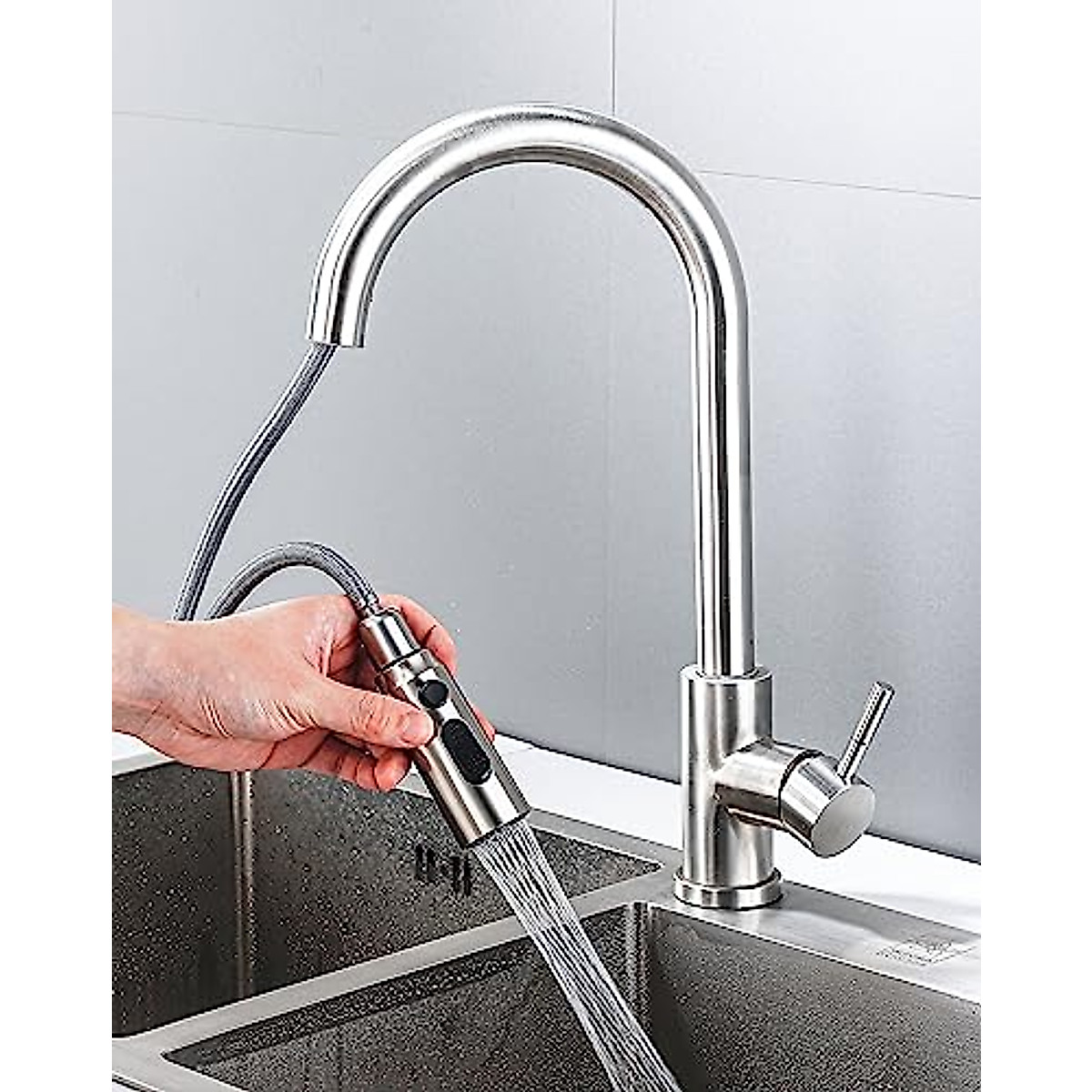 PULL Down Faucet Head Replacement Parts G1/2 or 13/16inch Kitchen Sink Faucet Sprayer Head Pull Out Spray Head Kitchen Faucet,Brushed Nickel