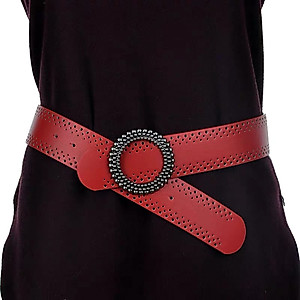 Ayliss Women's Faux Leather Belt Vintage Fashion Waist Belt Dress Wide Belt for Ladies Jeans Pants Retro O-Ring Buckle (Red)