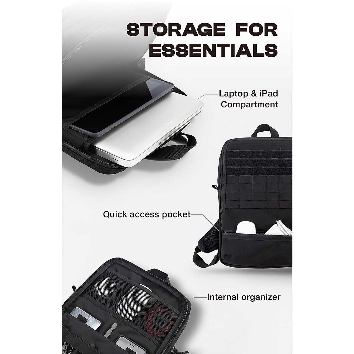 Cargo Works® 15" Laptop Backpack,Computer Bag for Women & Men, Resistant College School Bookbag, Slim Business Backpack- Black