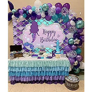 WR Mermaid Backdrop Under The Sea Blue Purple Mermaid Scales Birthday Photography Background for Girl Mermaid Princess Party Cake Table Decorations (7x5FT(Width 210cm x Height 150cm))