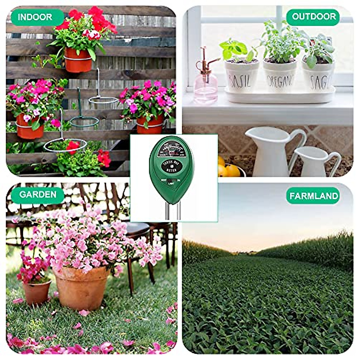 Soil pH Meter,Soil Moisture Meter,Tester Gardening Tool Kits for Garden, Farm, Lawn, Indoor & Outdoor