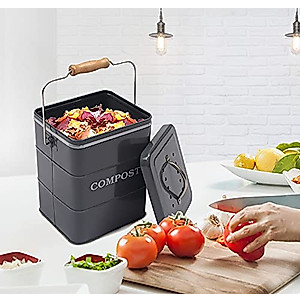 ayacatz Stainless Steel Compost Bin for Kitchen Countertop Compost Bin，1 Gallon, Kitchen Trash Can -Includes Charcoal Filter，Compost Bucket Kitchen Pail Compost with Lid-Gray