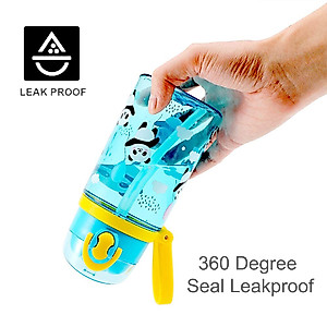 Home Tune 2 Pack Cute Water Bottles with Straw for Kids Girls Boys, BPA FREE Tritan & Leak Proof & Secure Lock & Soft Carry Loop, 14oz / 400ml (Airplane & Panda)