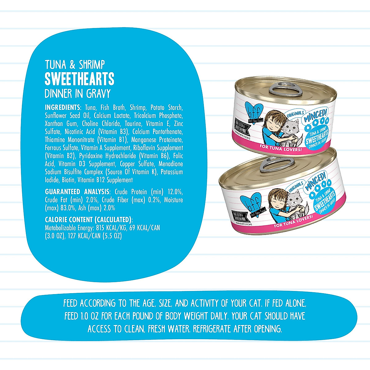 Best Feline Friend (B.F.F.) Tuna & Shrimp Sweethearts with Red Meat Tuna & Shrimp in Gravy Cat Food by Weruva, 3oz Can (Pack of 24)