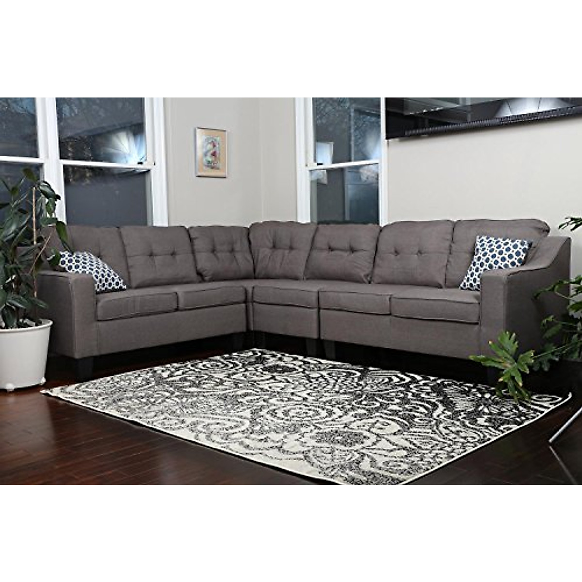 Oliver Smith - Large Brownish Grey Linen Cloth Modern Contemporary Upholstered Quality Sectional Left or Right Adjustable Sectional 106" x 82.5" x 34"