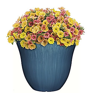 Classic Home and Garden Honeysuckle Resin Flower Pot Planter, Ocean Blue, 15"