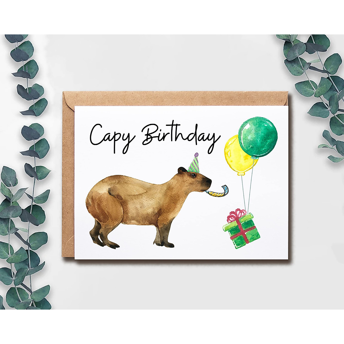 EruditeGifts Capy Birthday Card - Fun, Cute, Heavyweight Cardstock, Blank Inside, Envelope Included, 5 x 7 Inches