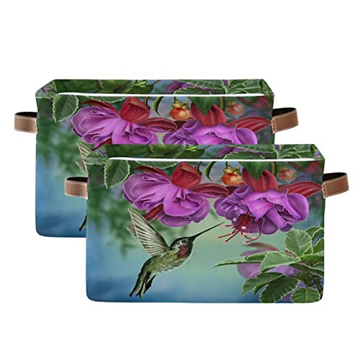 xigua Fuchsia Flowers Hummingbird Foldable Storage Bin, Collapsible Sturdy Fabric Storage Basket Cube W/Handles, Storage Box for Organizing Toys Nursery Shelf Closet Bedroom Office 1PCS