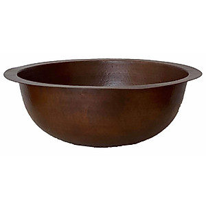 15" Round Copper Bathroom Sink Mexican Copper Bath Sink Pure Copper Hand Hammered Dual Mount Brown CPS06