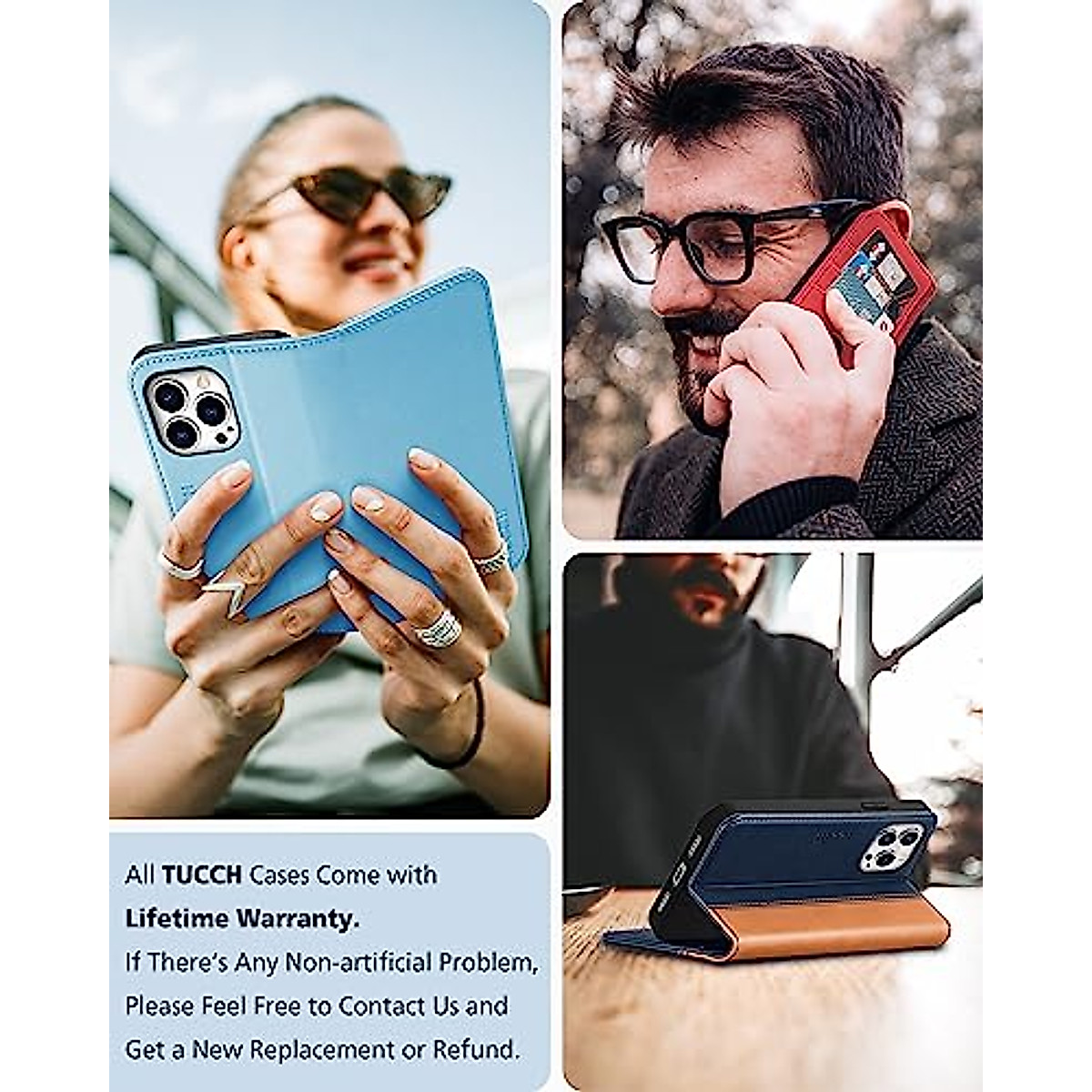 TUCCH Case Wallet for iPhone 14 Pro 6.1", [3 Card Holder] Slots Folio PU Leather Cover, [RFID Blocking] Stand Flip Case with [TPU Shockproof Interior Case] Compatible with iPhone 14 Pro, Classic Black