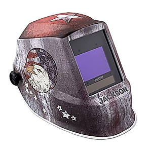 Jackson Safety Premium Auto Darkening Welding Helmet 4/5-13 Shade Range, 1/1/1/1 Optical Clarity, 1/25,000 sec. Response Time, 370 Speed Dial Headgear, Freedom Graphics, Red/White/Blue, 47103