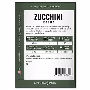 Round Zucchini Seeds for Planting Heirloom, Non-GMO Vegetable Summer Squash Container Variety- 3 Grams Seeds Great for Summer Garden by Gardeners Basics