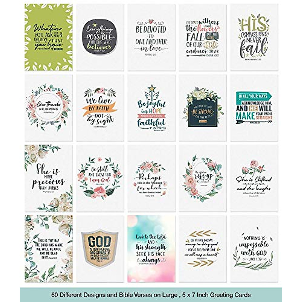 Dessie Bible Verse Cards With 60 Different Designs and Inspirational Bible Verses. Large Blank Note Cards, Envelopes and Gold Seals, 60 Unique Scripture Cards