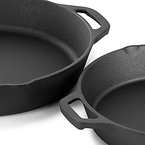 Megachef 13 Piece Pre-Seasoned Cast Iron Skillet Set with Temperd Glass Lids and Silicone Holders