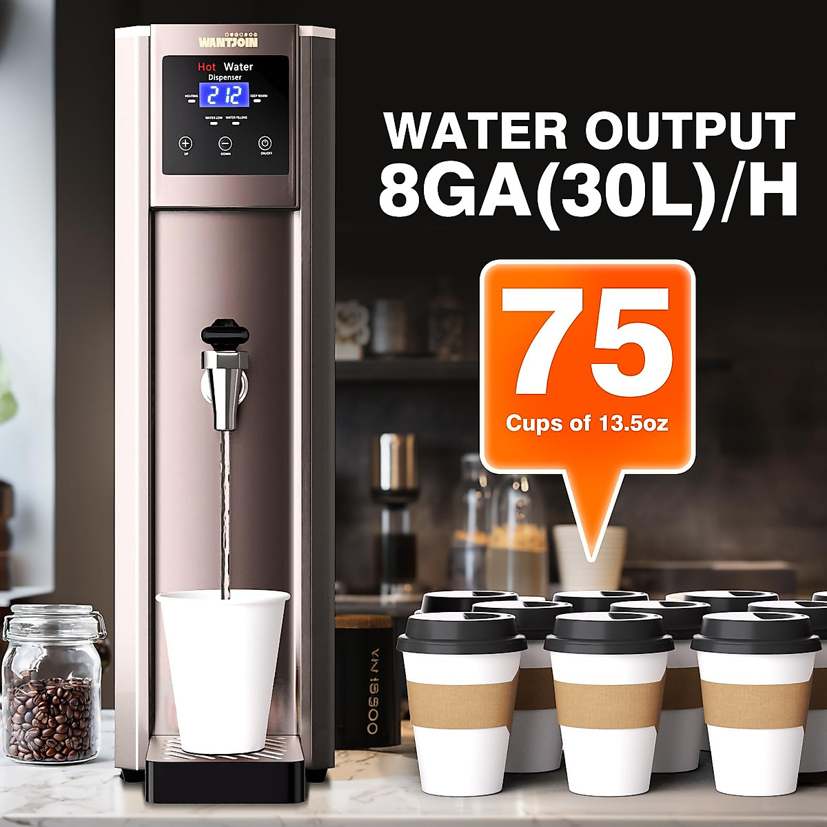 Wantjoin Commercial Hot Water Dispenser with Commercial Plug, Electric Water Boiler Warmer 30L(8 Gallon)/Hour, Hot Water Machine 10L (2.5 Gallon), Instant Heating for Coffee & Milk Tea,1800W