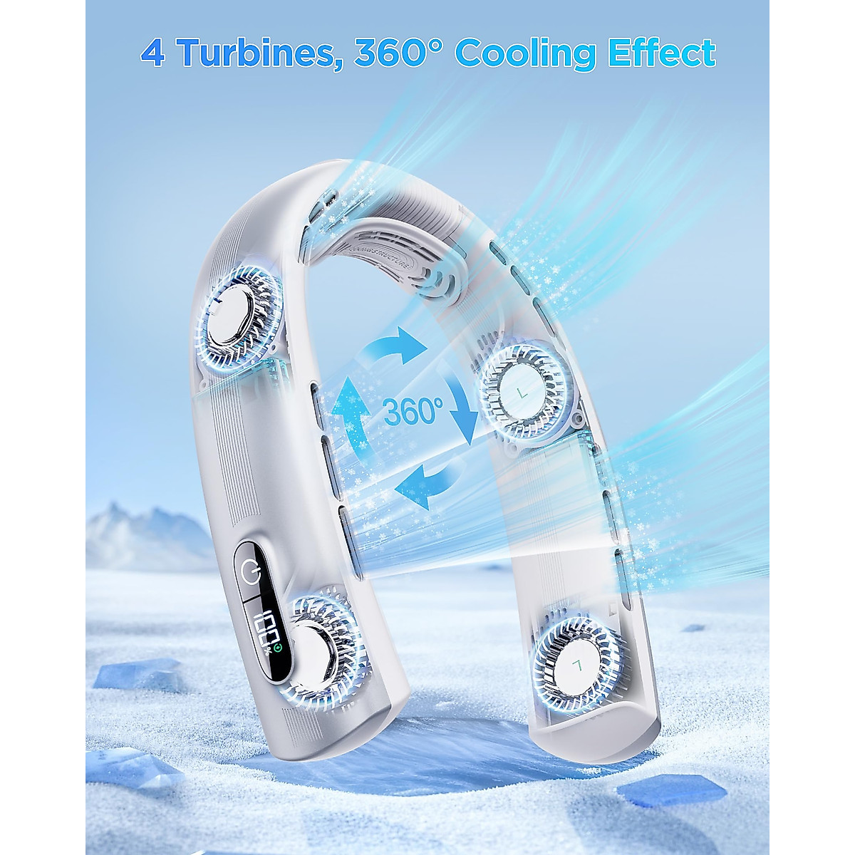 JMOSTRG Portable Neck Fan - 4 Turbines Neck Fan Rechargeable 7000mAh, Cooling Neck Fan with Necksupport, Bladeless Personal Fan with LED Display, Quiet 360° Airflow for Hot Flashes, Travel