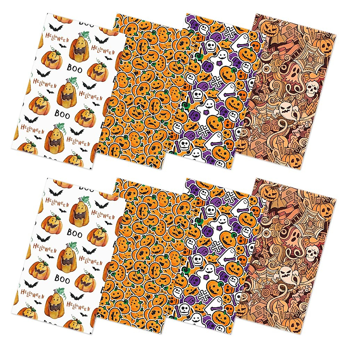 Halloween Fabric Squares,8 Pieces Spooky Fall Pumpkins Cotton Fabric,50cm x 50cm/20 x 20Inches Halloween Quilting Material for Halloween Horror Autumn Party Decorations Sewing Clothes