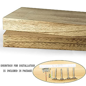 Wood Floating Shelves Wall Mounted 17 inch, 2 Tier Rustic Wooden Wall Shelves for Bathroom Living Room Bedroom Laundry Kitchen Storage Farmhouse Decor, Set of 2