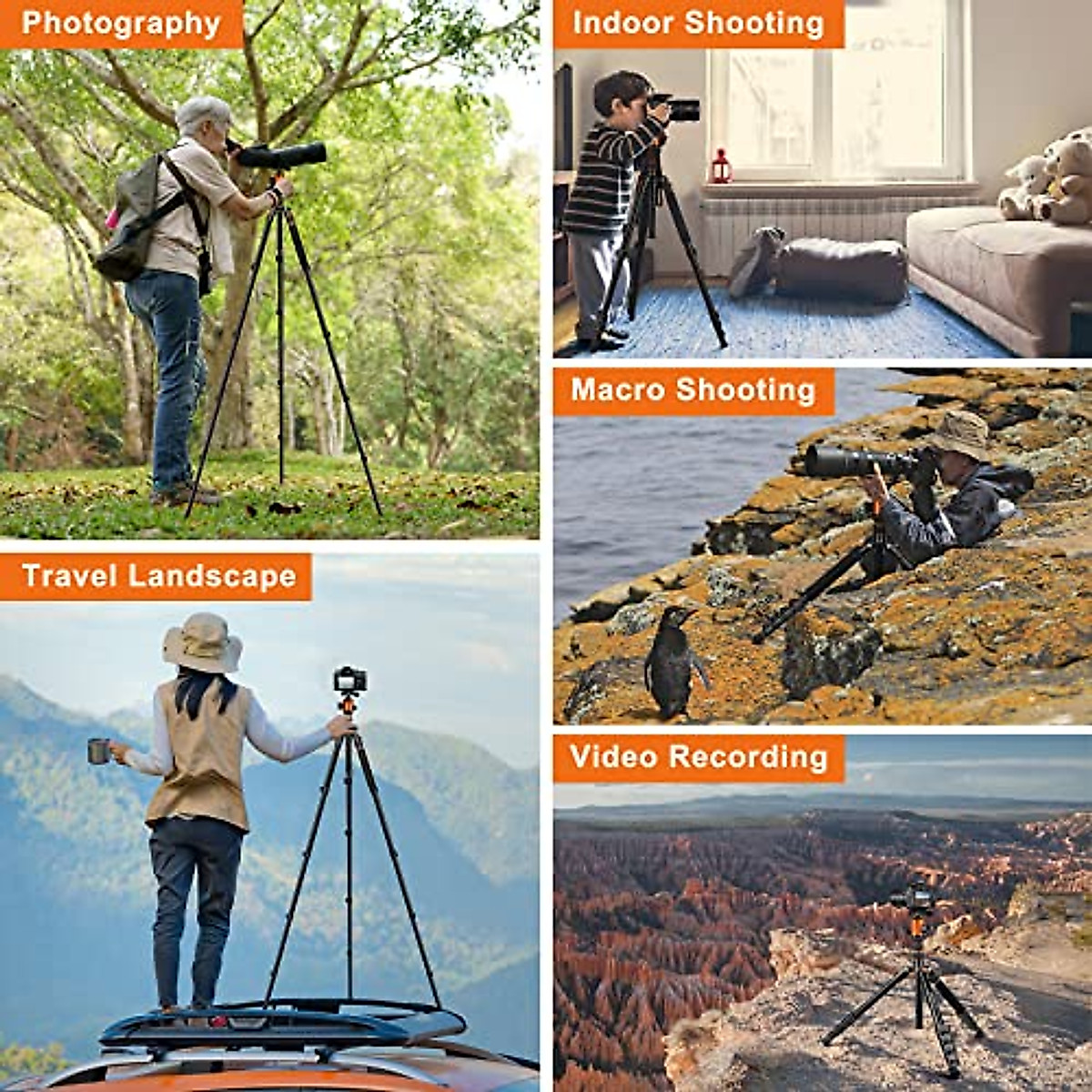 Tripod for Camera, 81" Camera Tripod Stand, 83 inches DSLR Tripods & Monopods, Heavy Duty Travel Tripod for Binoculars Laser Level Spotting Scope Telescope, Professional Complete Tripod Units