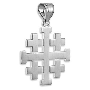 Religious Jewelry Matte Finish 925 Sterling Silver Crusaders Jerusalem Cross Pendant