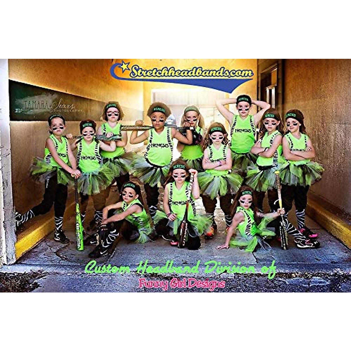 Funny Girl Designs TEAM SPORT Cotton Stretch Headband with your personalized GLITTER Text - 2.5 inch Wide Headband - Your COLORS and TEXT