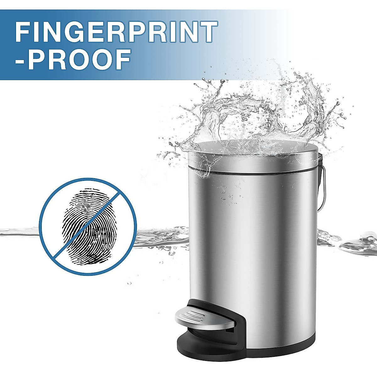 H+LUX Small Trash Can with Lid for Bathroom,Bedroom,Office,Mini Garbage can with Foot Pedal for Small Space, Anti-Fingerprint Brushed Stainless Steel Garbage Can, 0.8Gal/3L