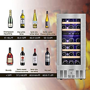 Joy Pebble Wine Cooler 28 Bottle Dual Zone Built-in Wine Cellar with Stainless Steel & Double-Layer Tempered Glass Door and Temperature Memory Function