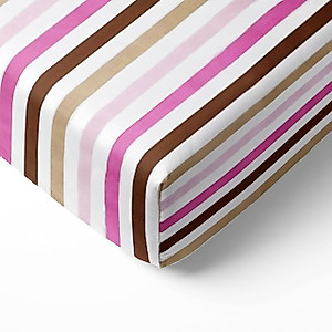 Bacati - 2 Pack MOD Stripes Printed Neutral 100% Cotton Universal Baby US Standard Crib or Toddler Bed Fitted Sheets (Pink Chocolate Brown)